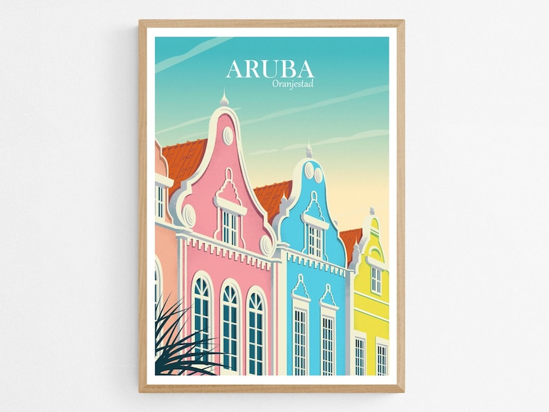 Aruba Oranjestad Travel Poster, Caribbean Art Print, Travel Wall Decor ...