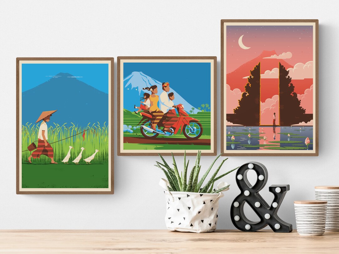 Bali Wall Decor Set of 3 Art Prints, Three Travel Posters, Choose Any ...
