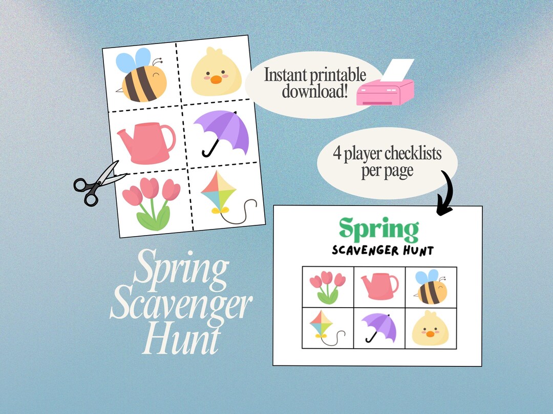 Spring Scavenger Hunt, Kids Activity, Printable Game (printable PDF) - Etsy