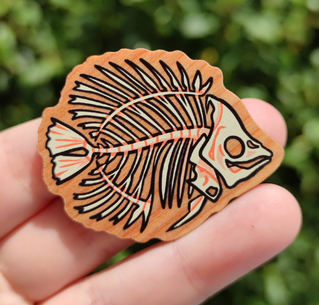 Wooden Fish Skeleton Pin Aquatic Bones Wood Animal - Etsy