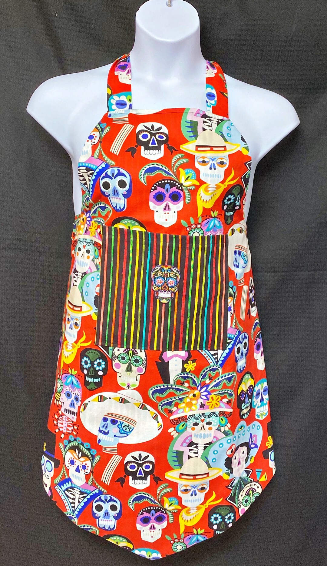 Women's Sugar Skull Apron With Coordinating Pocket and Embroidered ...