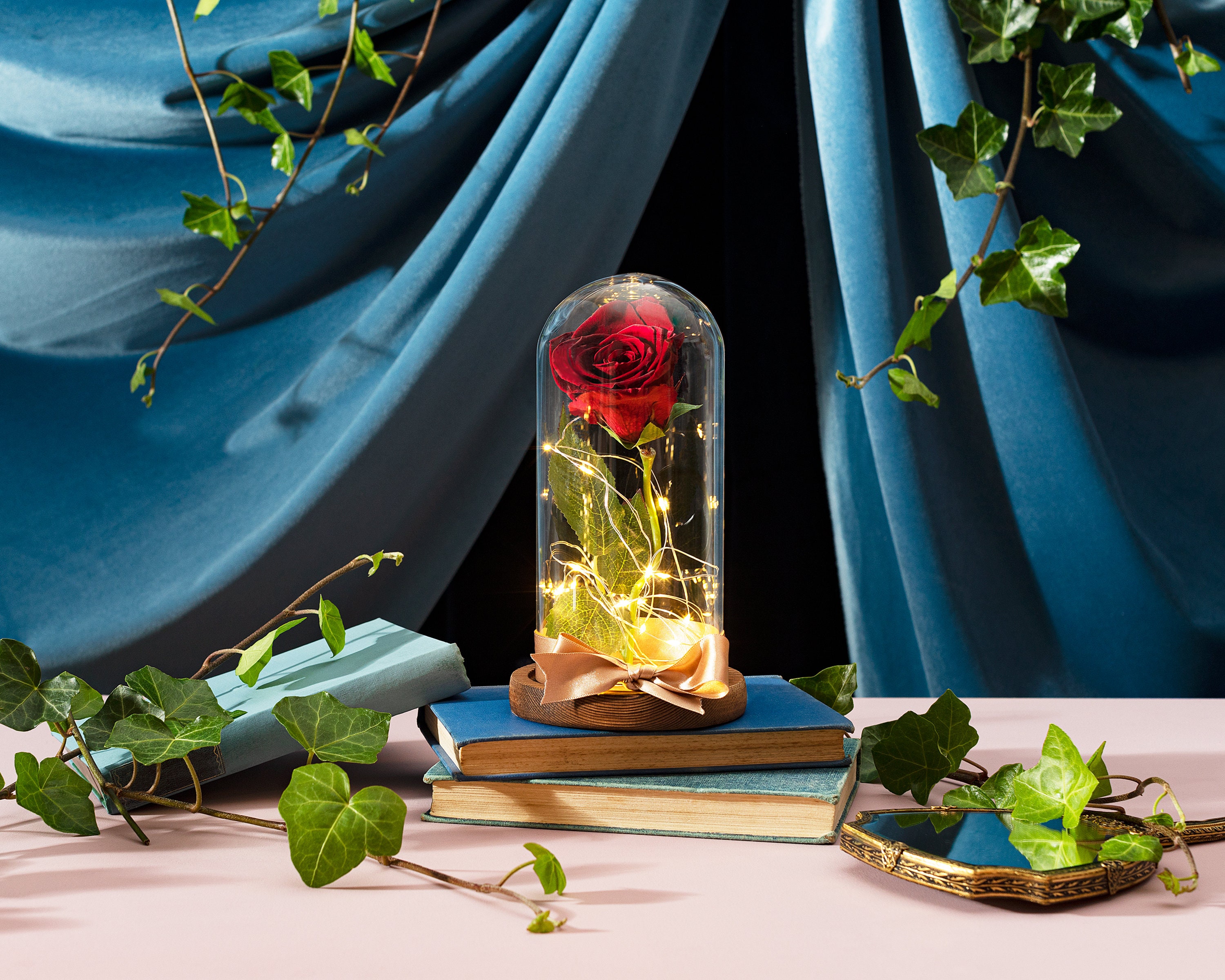 Real Preserved Red Rose in Glass Dome With Fairy Lights Valentines Gift ...