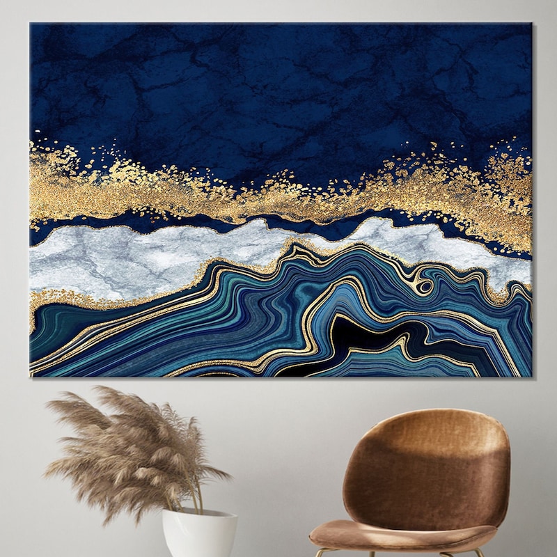 Wall Art Blue and Gold - Etsy
