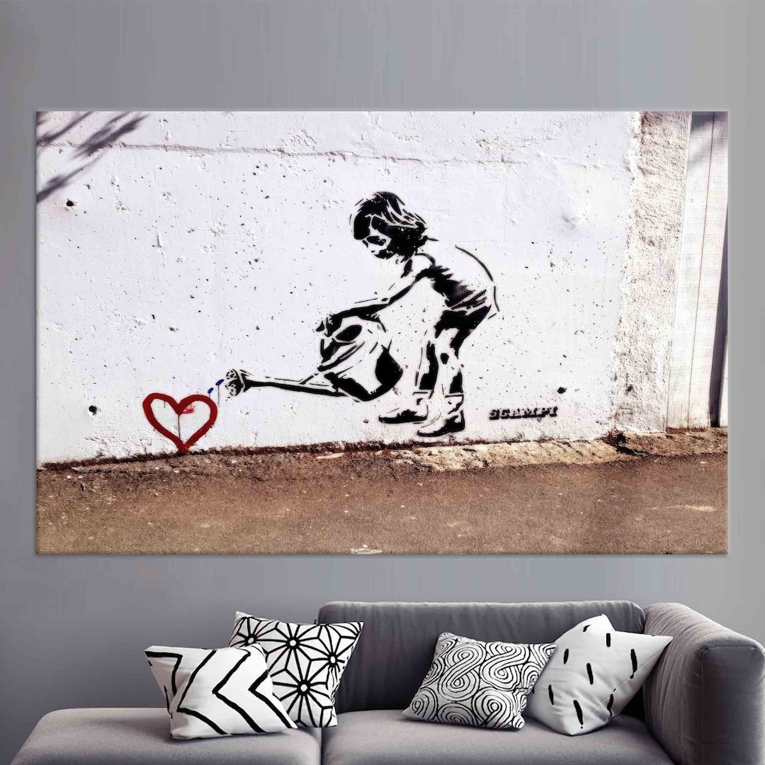 Banksy Children Water, Love Heart Graffiti, Banksy Girl Canvas, Wall ...