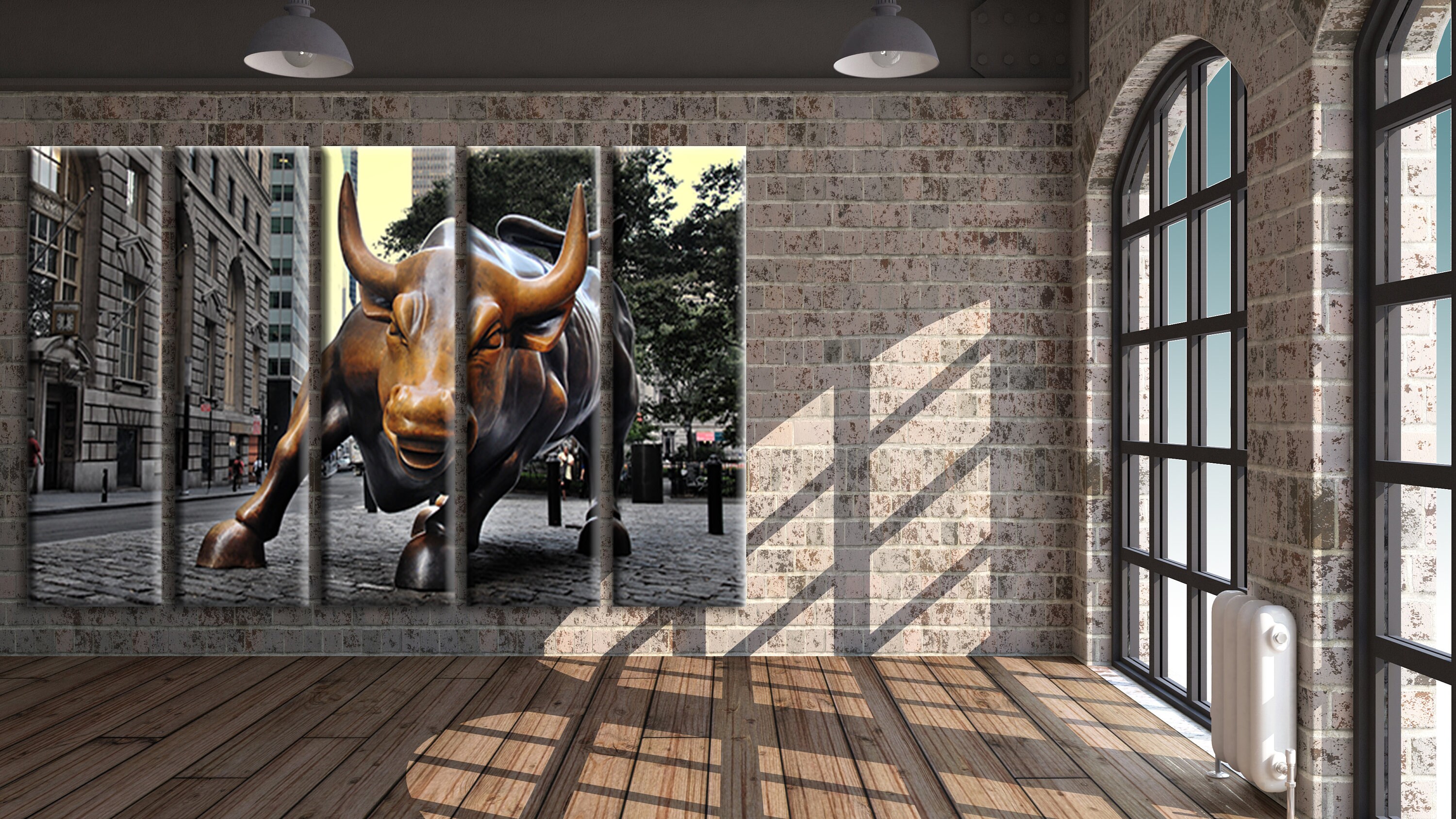 Bull Canvas Charging Bull Statue Wall Street Art Bull Wall - Etsy