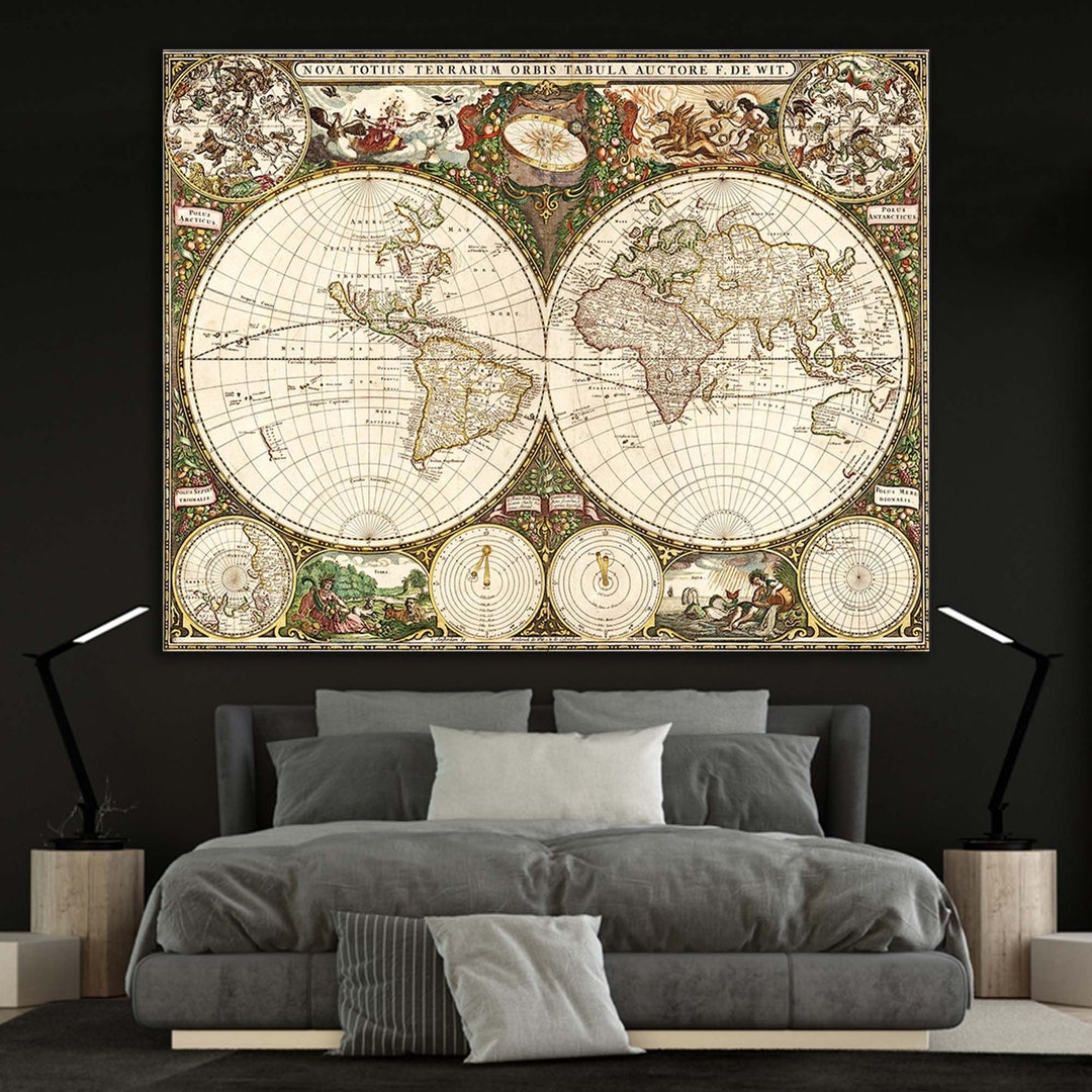 Vintage Retro Map, Old World Map, Home Decor Map, Large Wall Decor ...
