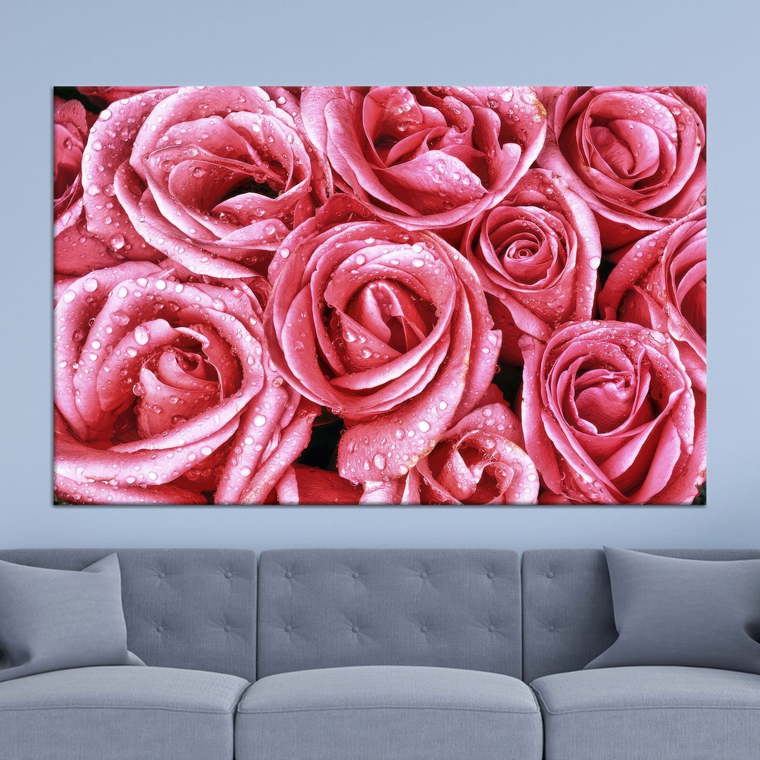 Rose Flower Wall Art, Pink Canvas, Rose Wall Art, Floral Canvas, Living ...