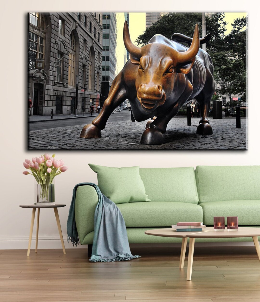Bull Canvas Charging Bull Statue Wall Street Art Bull Wall - Etsy