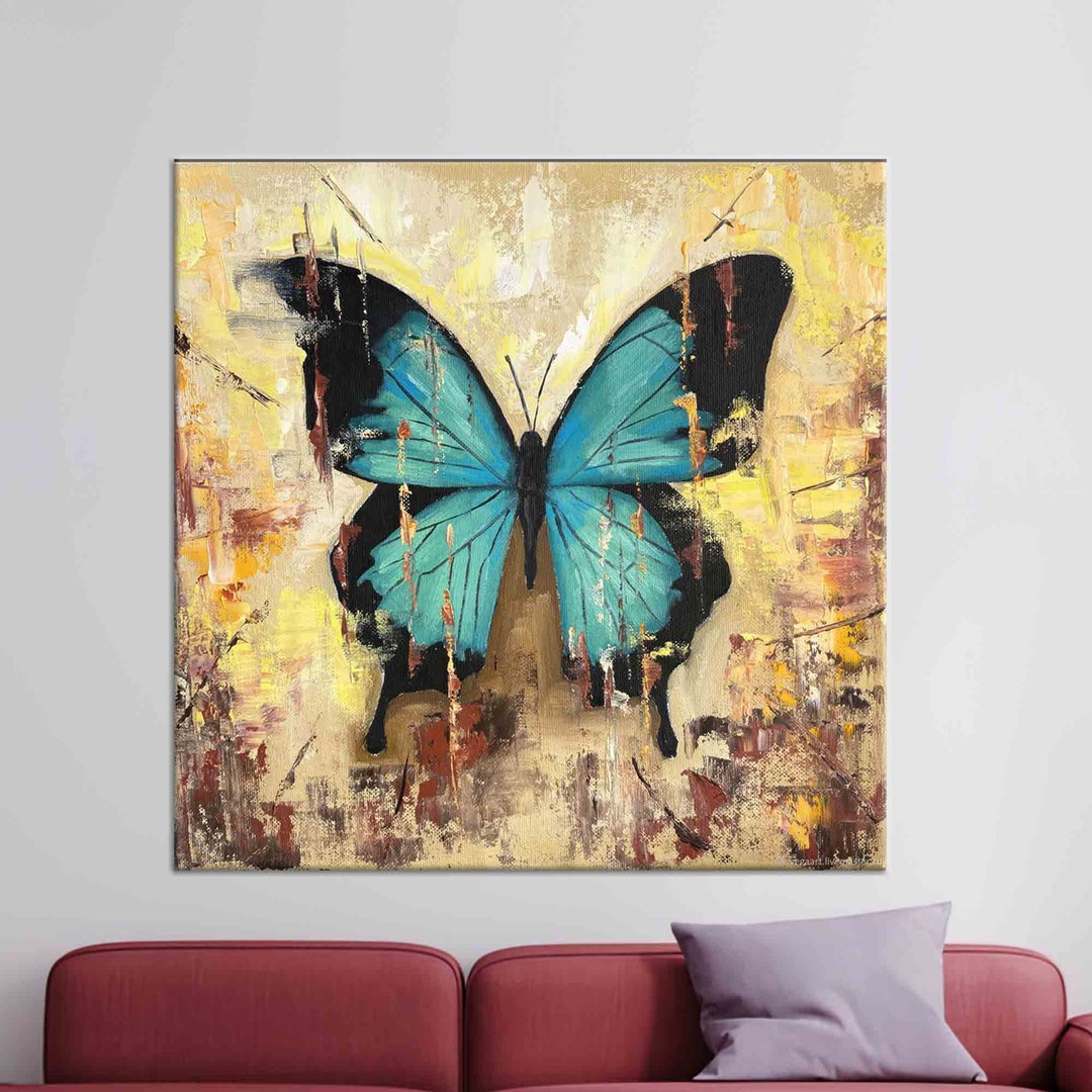 Blue Butterfly, Butterfly Wall Art, Butterfly Lover Gift, Yellow Wall ...