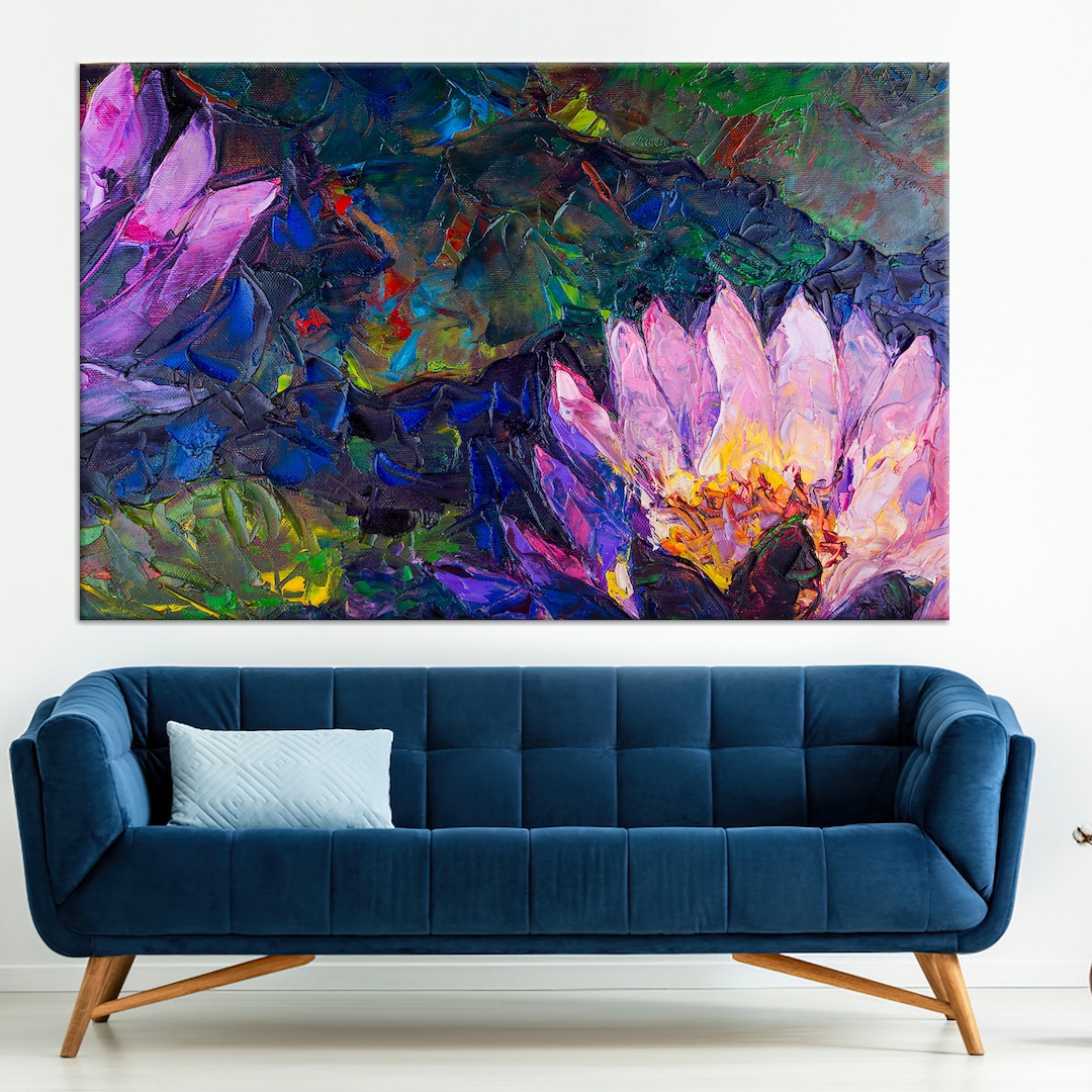 Abstract Lotus Painting, Lotus Wall Art, Lotus Canvas, Flower Wall Art ...