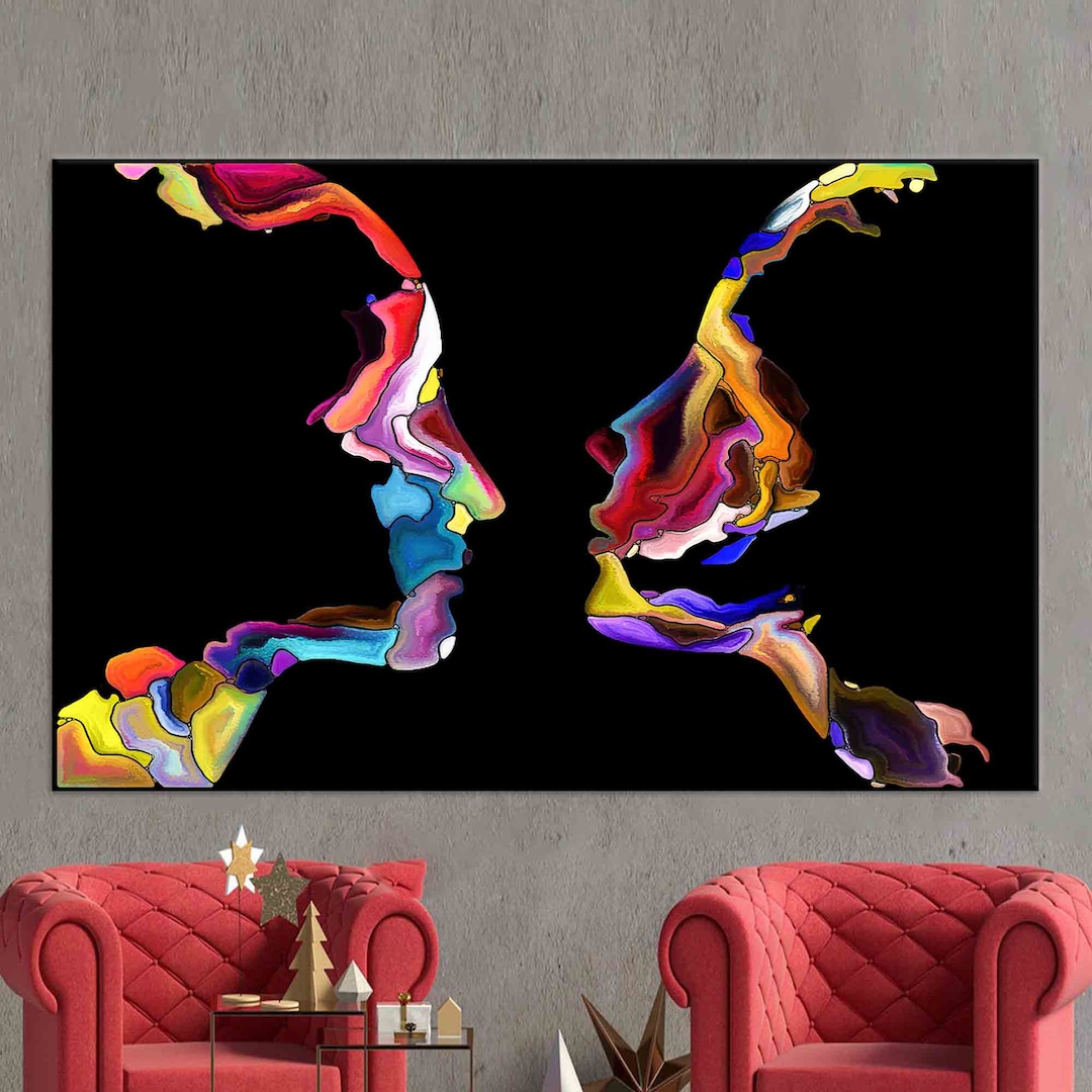 Colorful Abstract Couple Face Canvas, Modern Pop Art Silhouette ...