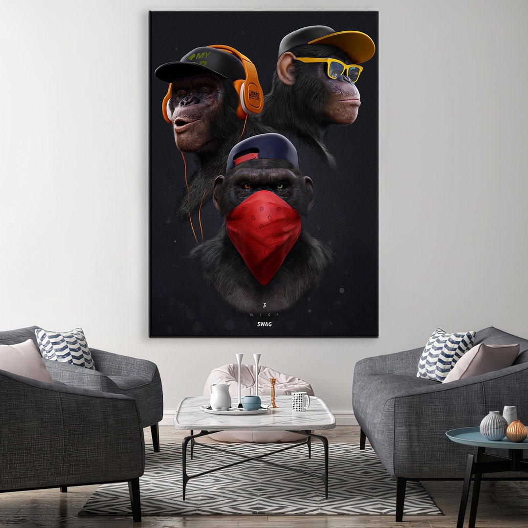 3 apen canvas drie apen kunst aan de muur 3 apen poster - Etsy Nederland