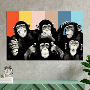 Wise Monkey Wall Art, Monkey Wall Art, Abstract Monkey Wise Monkeys ...