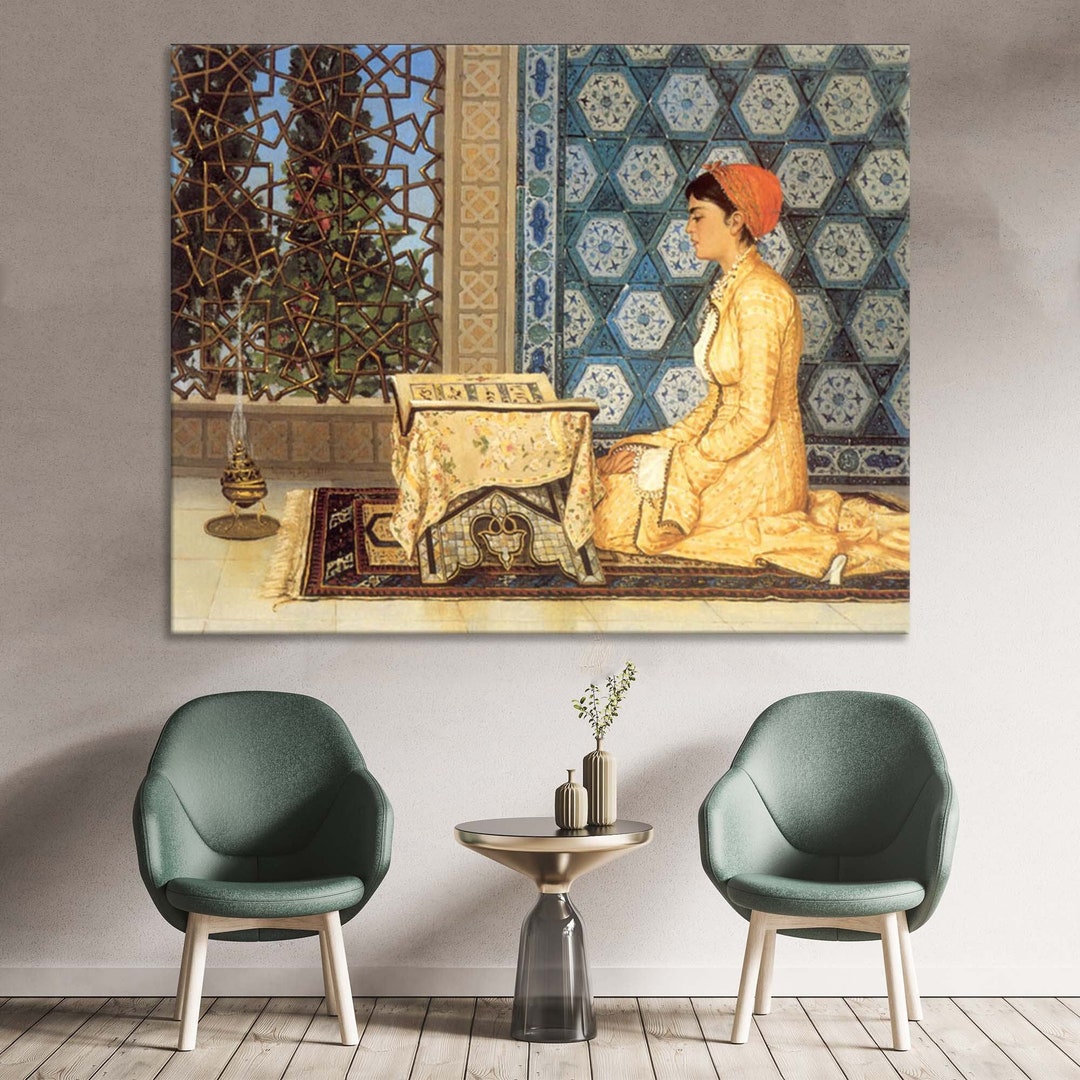 Osman Hamdi Print: Young Woman Reading Quran, Islamic Canvas Art - Etsy