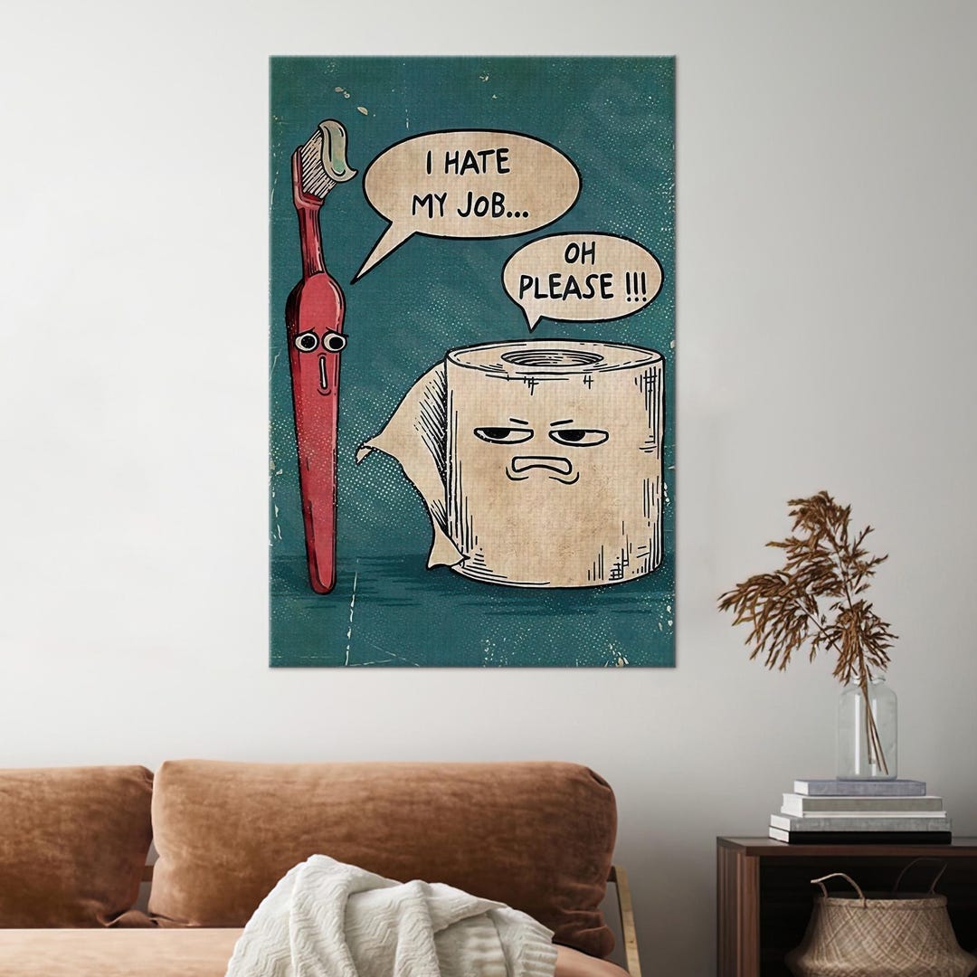 Funny Toothbrush & Toilet Paper Pop Art Canvas Print: Bathroom Wall ...