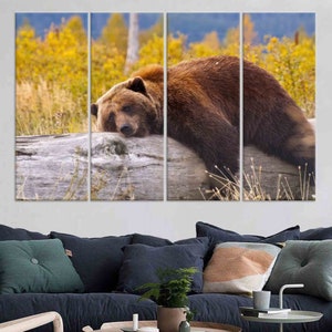 Sleeping Bear Print, Cute Bear Wall Art, Animal Wall Decor, Landscape ...