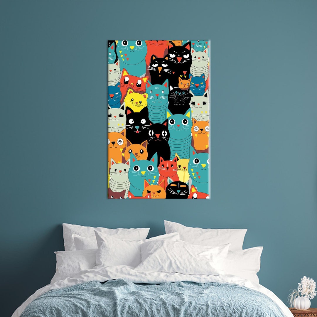 Cat Canvas Art, Abstract Canvas Decor, Colorful Cats, Modern Canvas Art ...