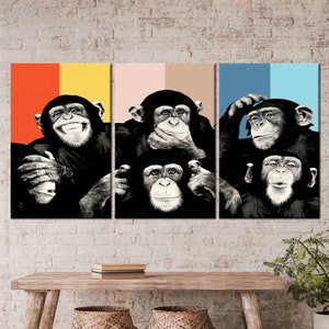 Wise Monkey Wall Art, Monkey Wall Art, Abstract Monkey Wise Monkeys ...