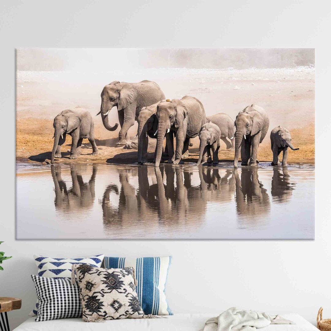 African Elephants Wall Art, Elephant Wall Art, Animal Wall Art, Canvas ...