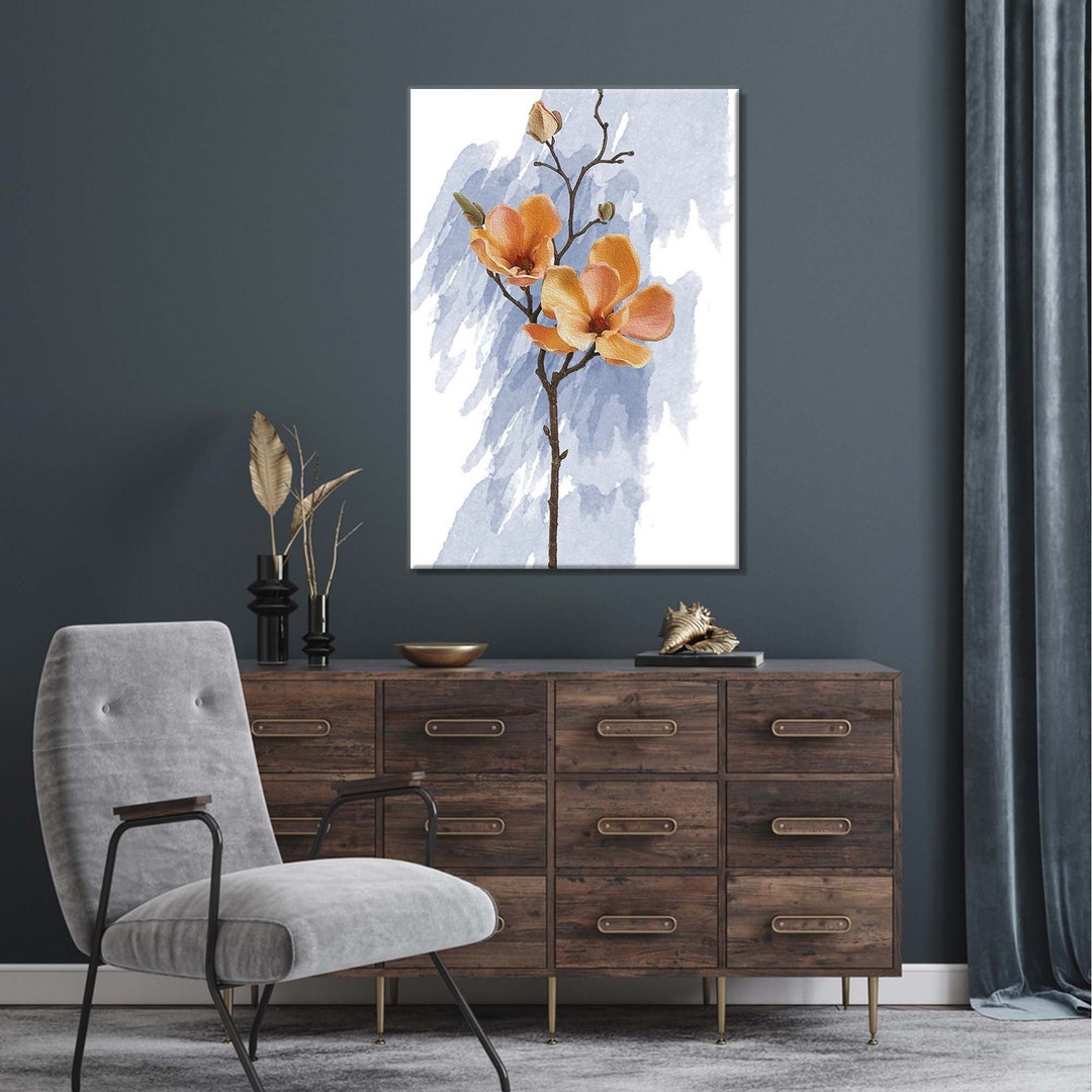 Orange Magnolia Canvas Print: Watercolor Floral Wall Art - Etsy UK