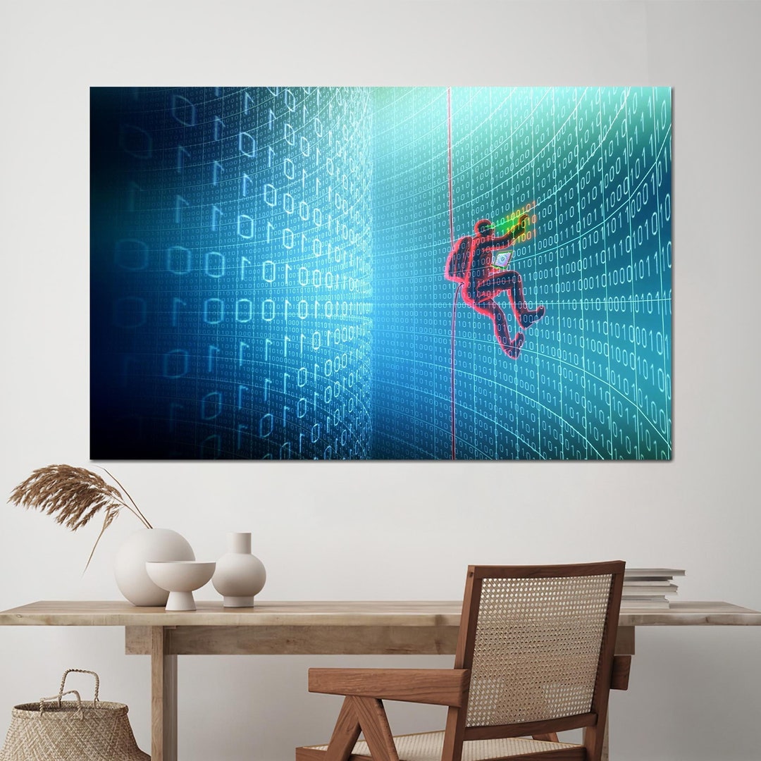 Hacking Internet Art, Binary System Decor, Cyber Canvas Wall Art, Blue ...