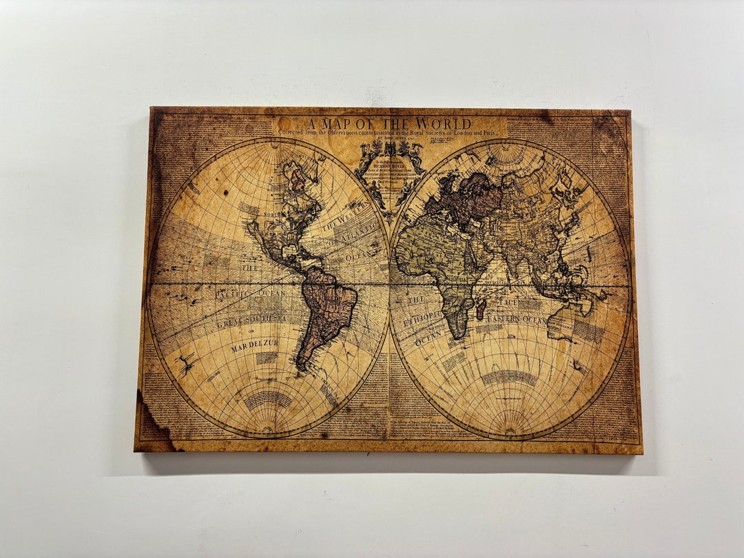 Vintage World Map Canvas Print: Retro Wall Art Decor - Etsy