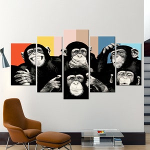 Wise Monkey Wall Art, Monkey Wall Art, Abstract Monkey Wise Monkeys ...