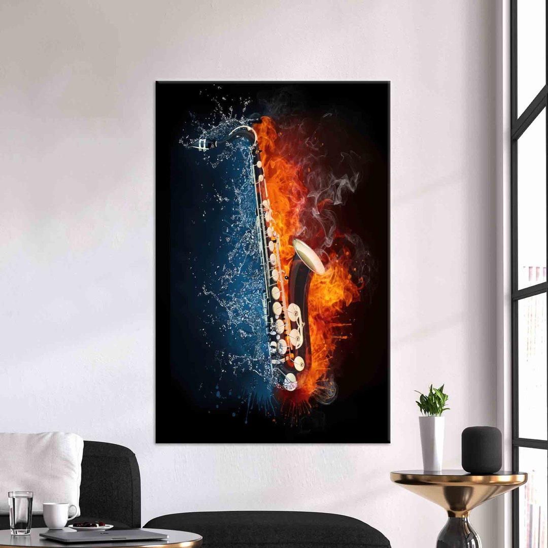 Saxophone Fire and Water Canvas Art: Abstract Jazz Music Decor - Etsy