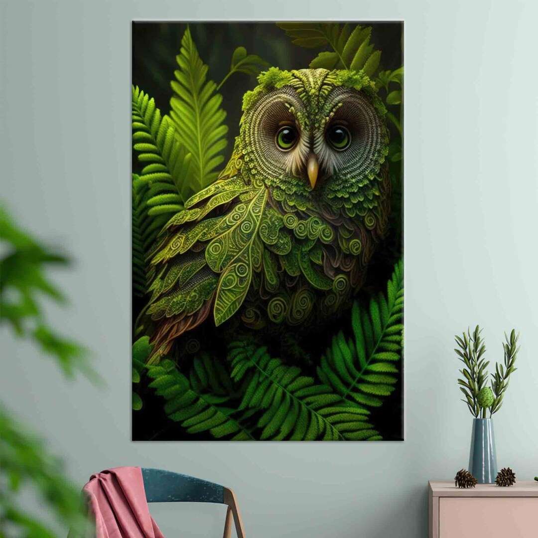 Green Owl Wall Art, Modern Wall Decor, Farmhouse Decor, Owl Lover Gift ...
