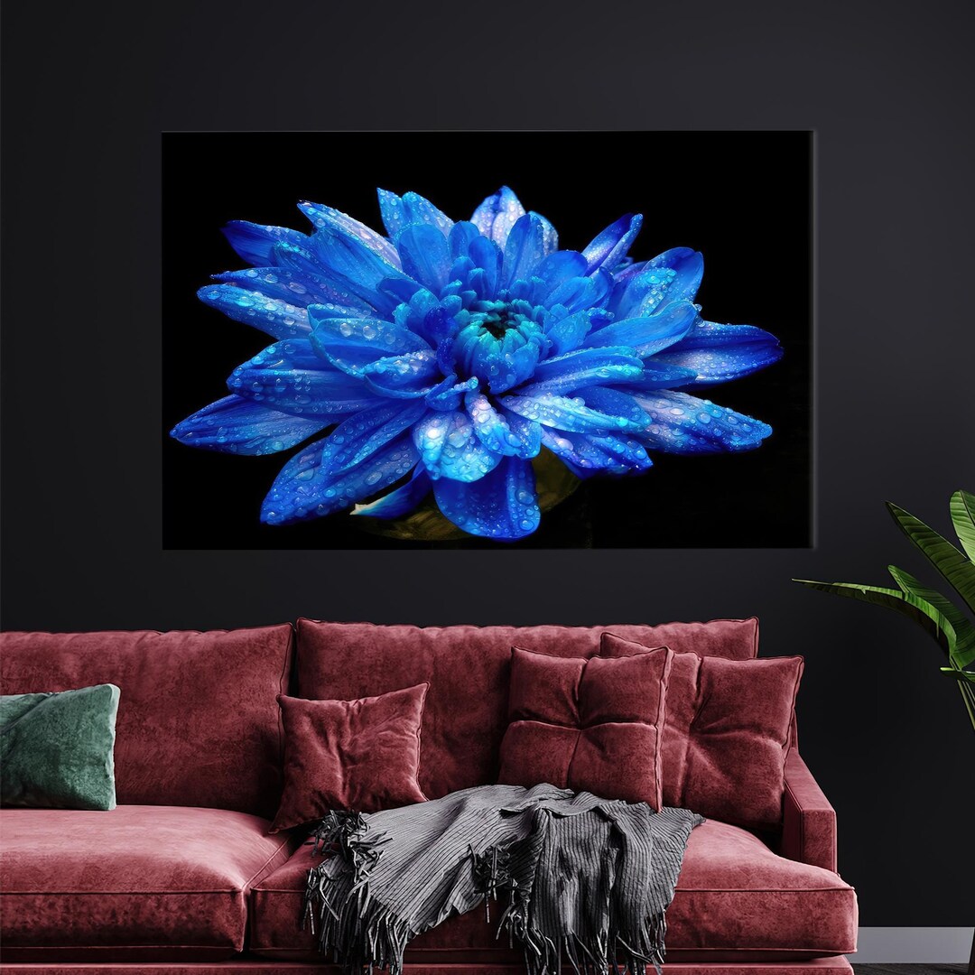 Arte en lienzo con flores azules: decoración floral moderna para pared ...