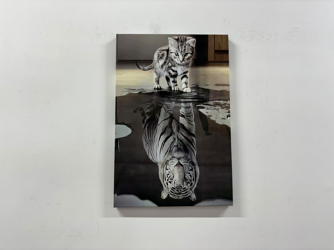 Tiger Reflection Cat Poster, Tiger and Cat Wall Art, Cat Canvas, Tiger ...
