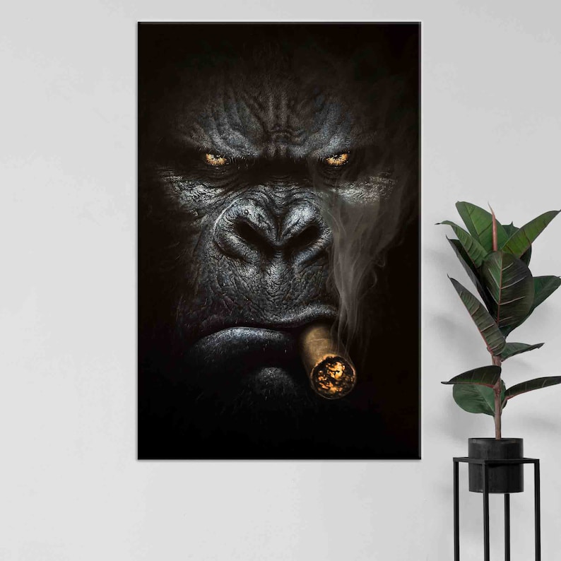 Smoking Gorilla Wall Art, Gorilla Poster, Canvas Wall Art, Smoking ...