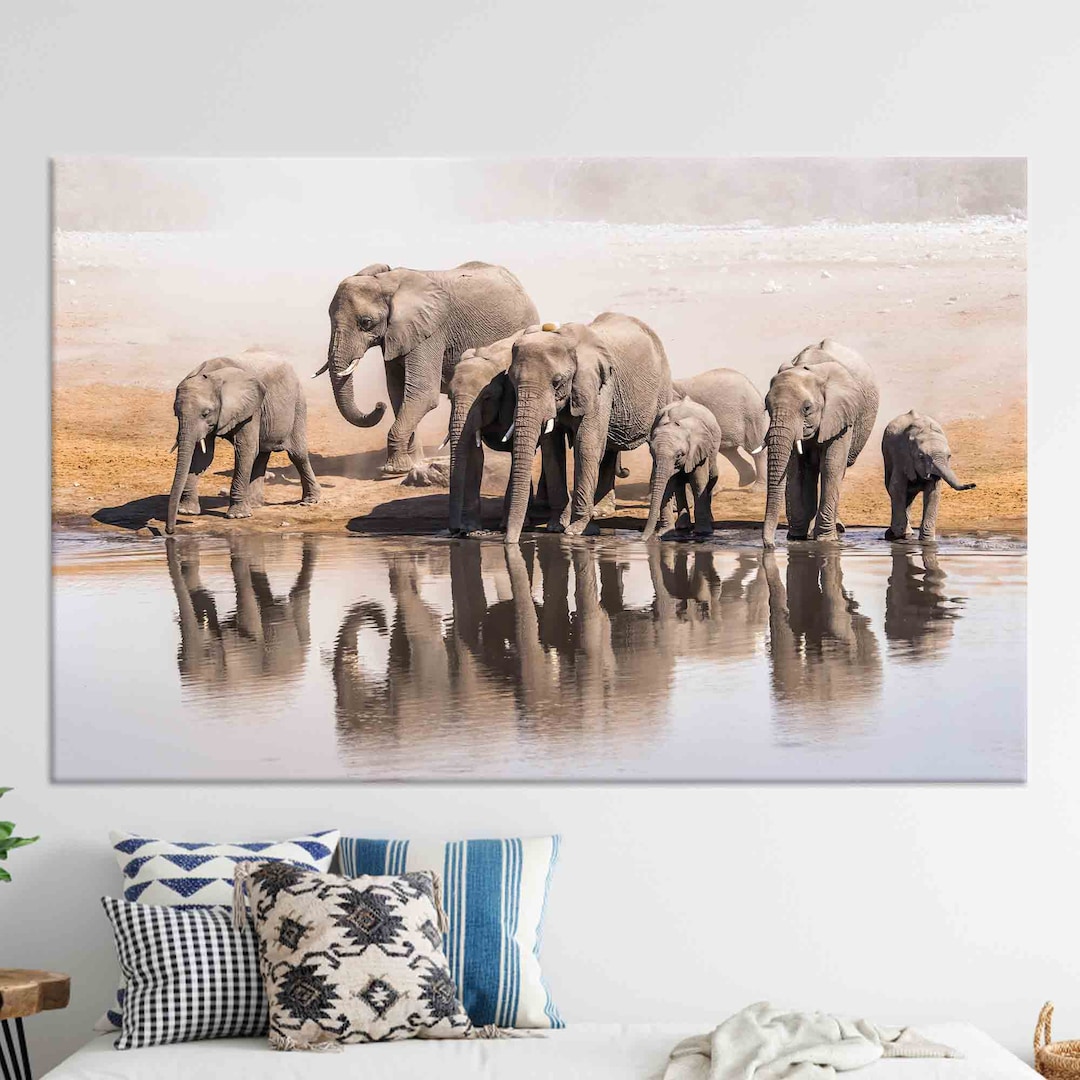 Big African Elephants Art, Elephant Wall Decor, Elephant Family Art ...