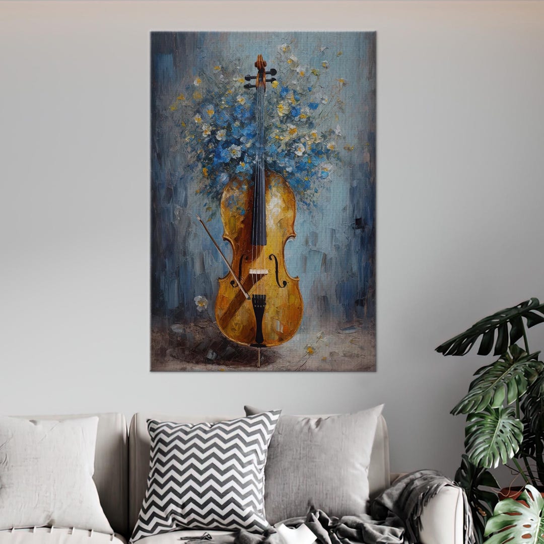 Cello and Floral Bouquet Canvas Art: Abstract Modern Wall Decor - Etsy