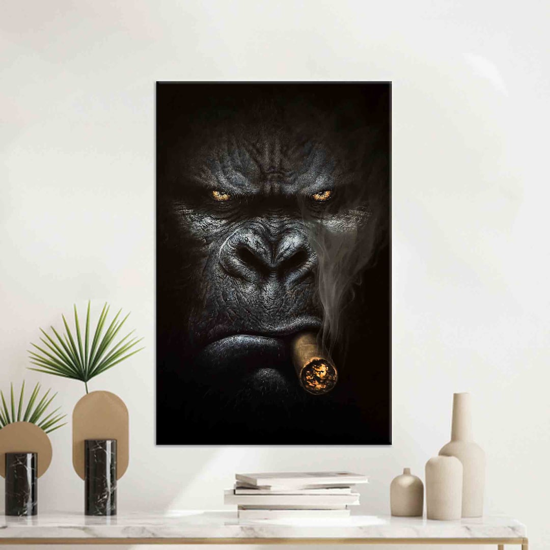 Smoking Gorilla Wall Art, Gorilla Poster, Canvas Wall Art, Smoking ...