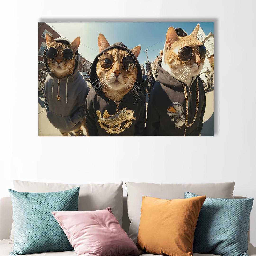 Thug Life Cat Canvas Art: Funny Cat With Hat & Glasses - Etsy