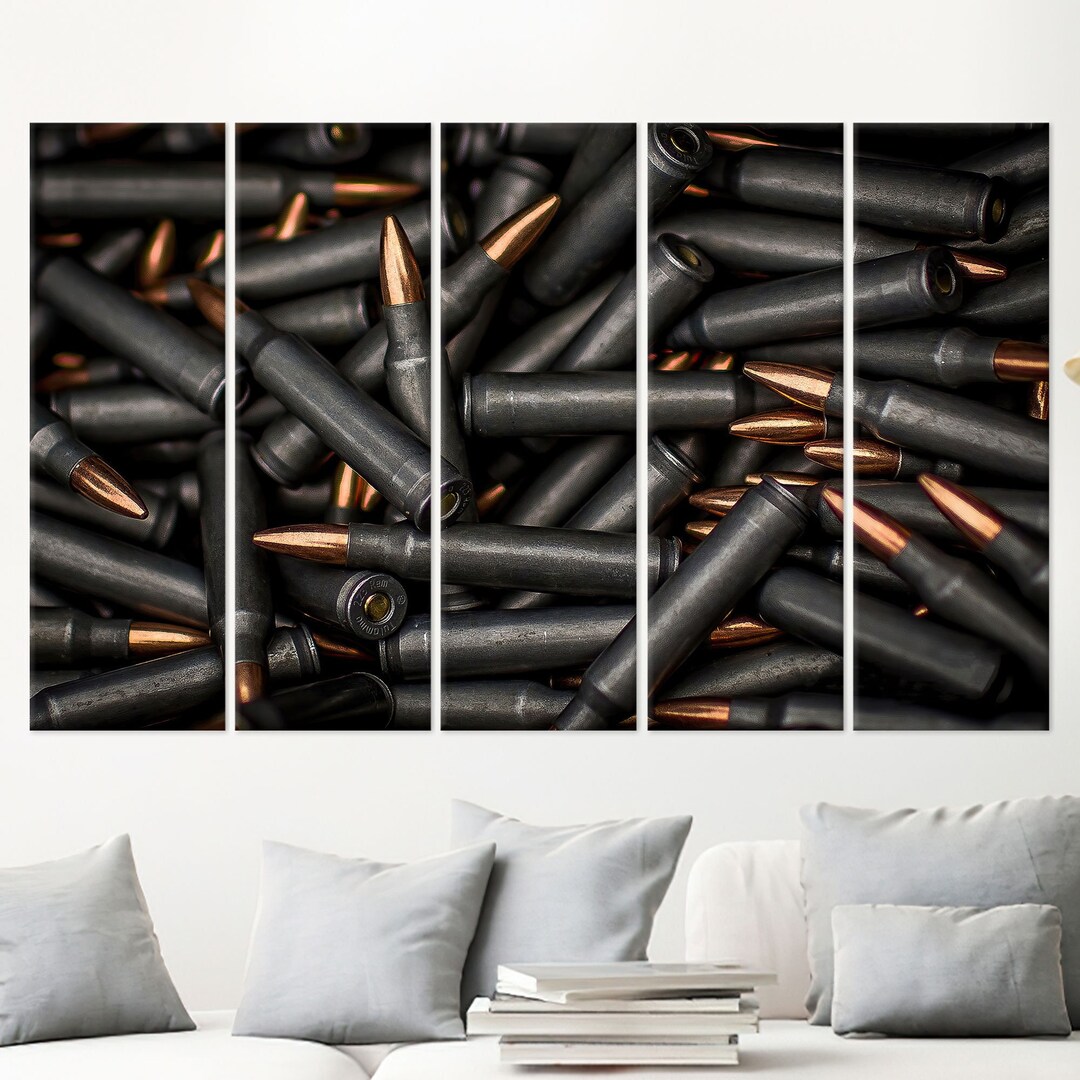 Bullet Canvas, Army Wall Art, Boy Room Decor, Man Cave Canvas, Black ...