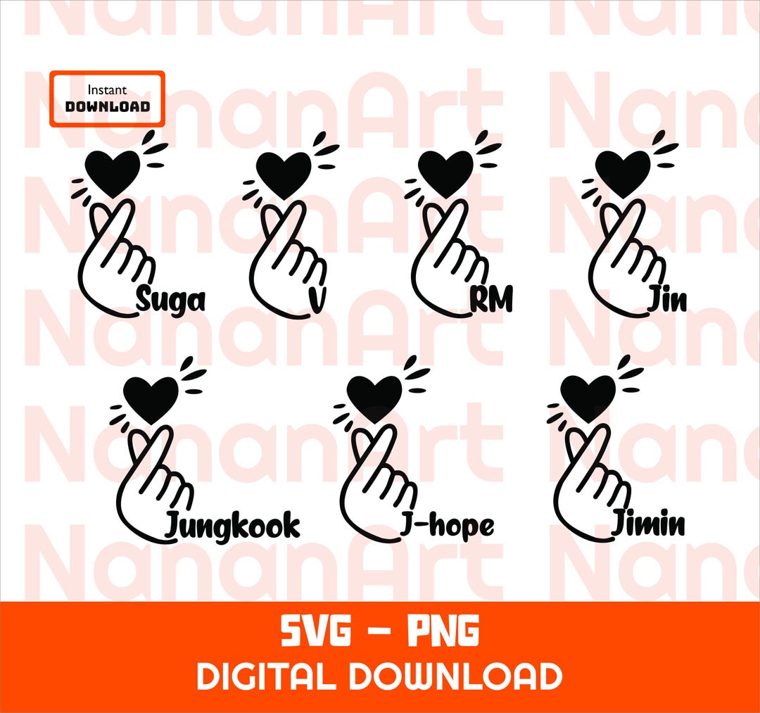 BTS Members With Finger Heart Svg Png Bundle | Digital Fan Art Files ...