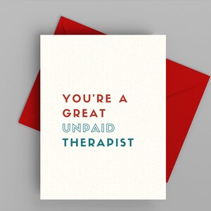 Thank You Card, You're a Great Unpaid Therapist, Recycled Paper, Eco ...