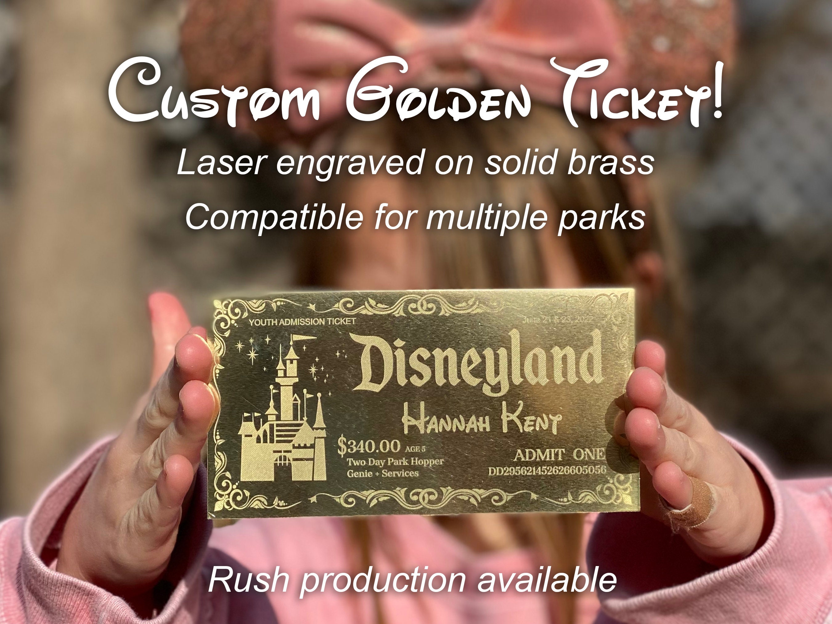Personalized Disneyland Ticket Gold Custom Reveal Ticket Disney World ...