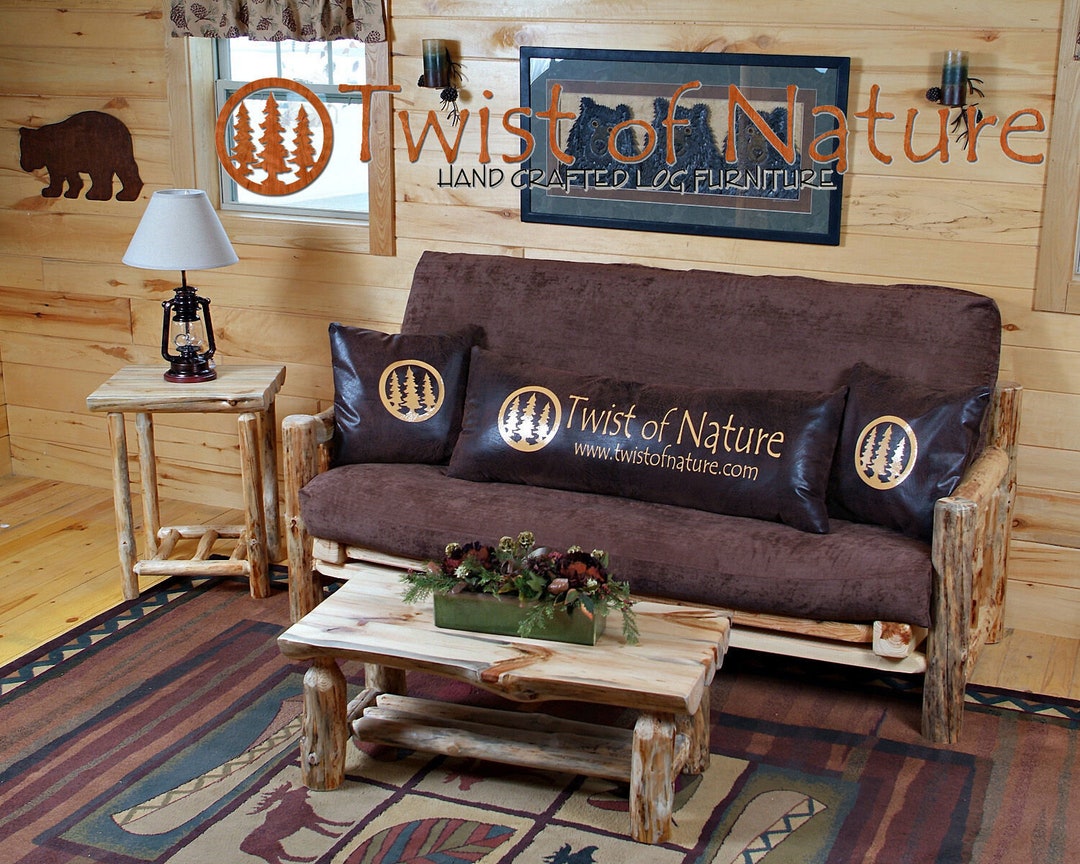 Rustic Log Futon Full Size! Includes 8" Inner Spring Mattress! Covers ...