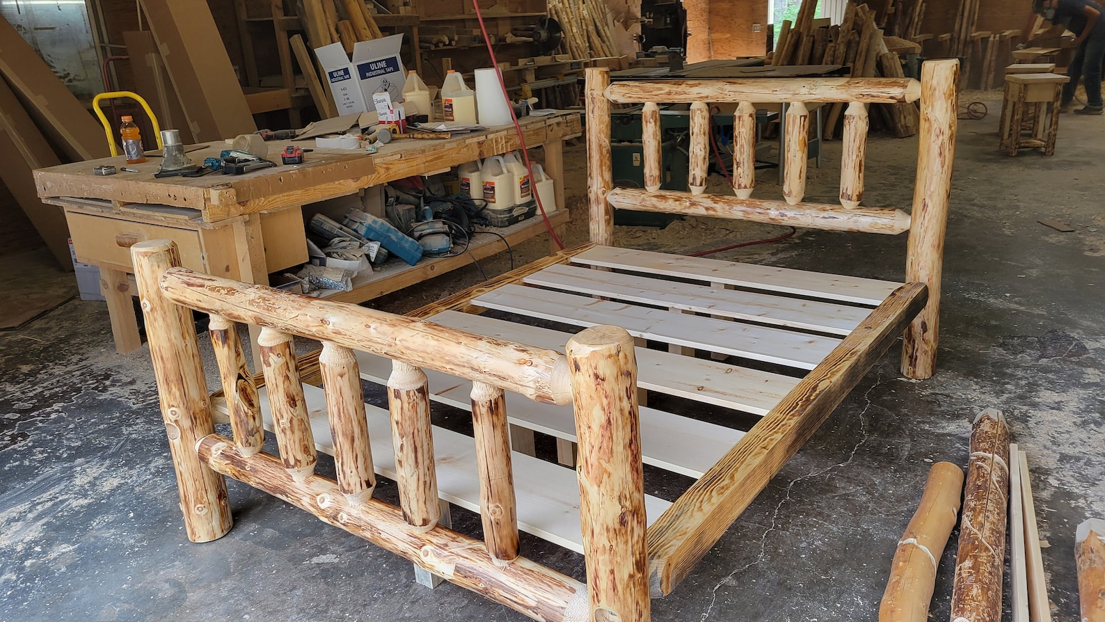Log Platform Bed, Ready to Assemble, Rustic Bedroom Furniture. No Box ...
