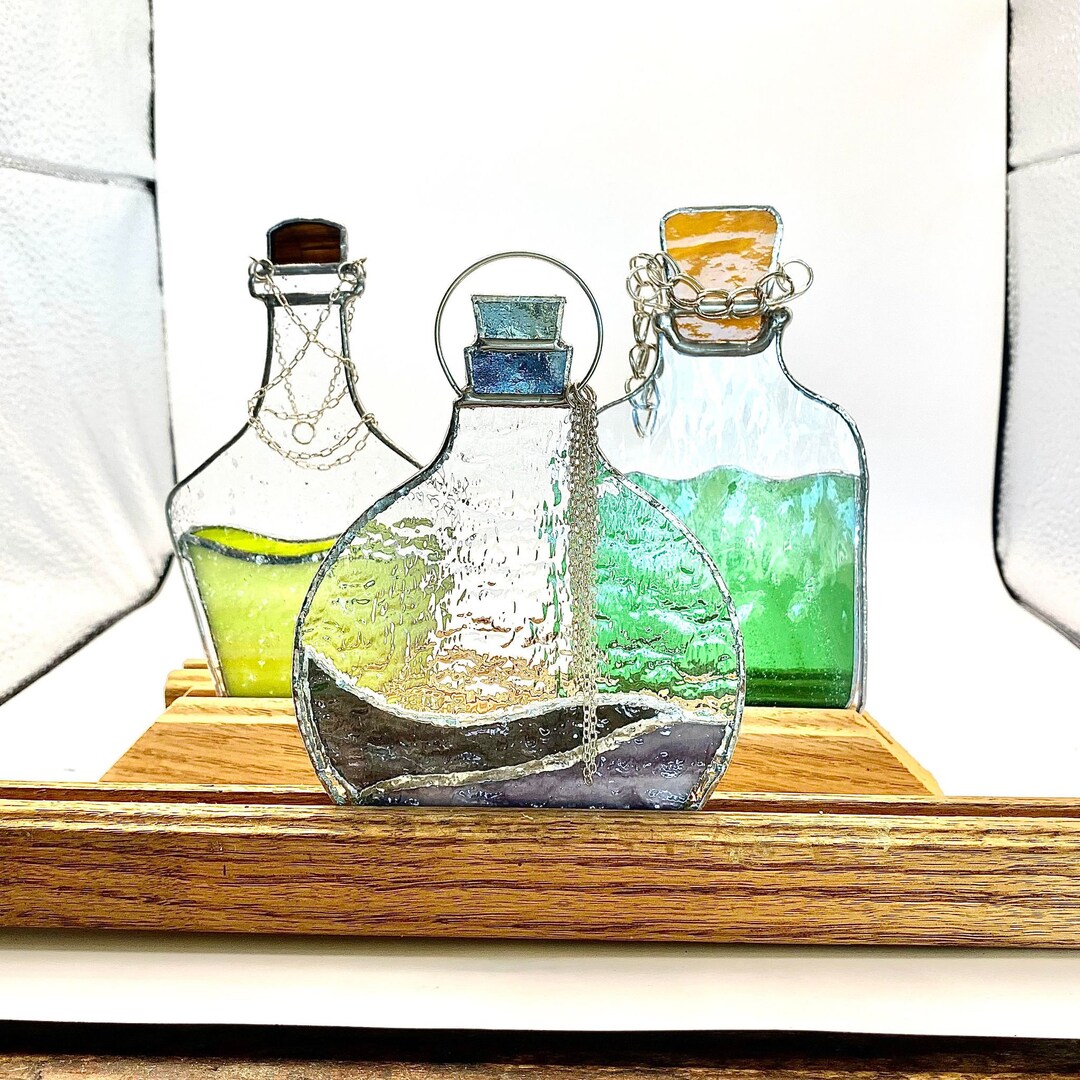 Stained Glass Potion Poison Bottle Set Suncatcher Halloween Witchy ...