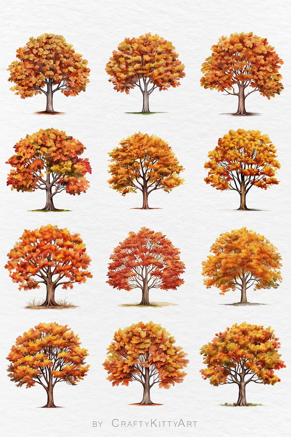 Fall Tree Clipart Bundle. Watercolor Tree Clip Art. Autumn Trees ...