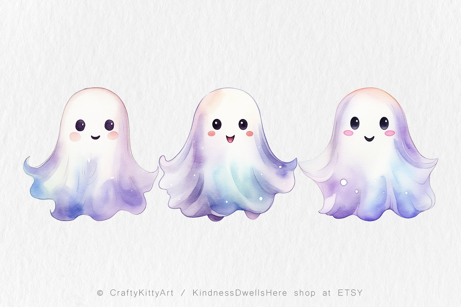 Cute Ghost Png. Cute Ghost Clipart. Watercolor PNG Bundle. Watercolor ...