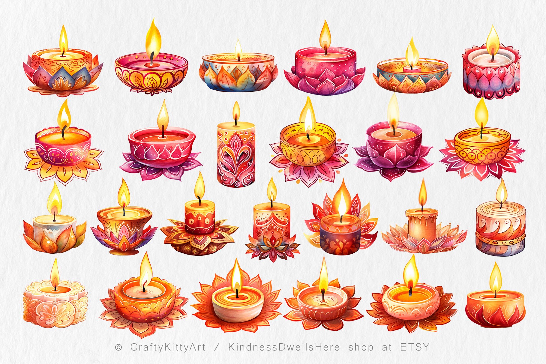 Diwali Clipart. Diwali Candle Png. Watercolor PNG Bundle. Watercolor ...