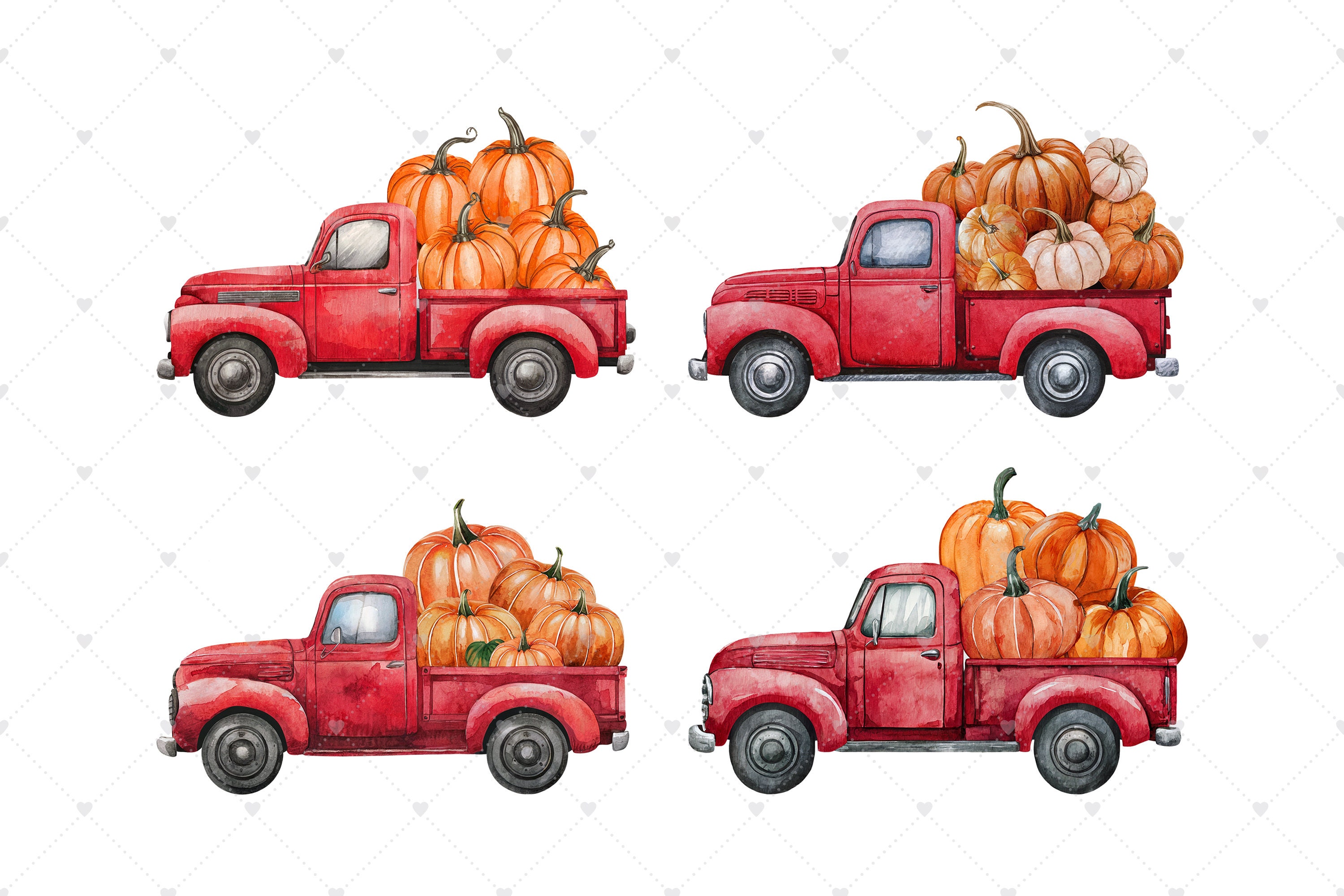 Watercolor Pumpkin Truck Clipart Bundle. Digital PNG Sublimations. Fall ...