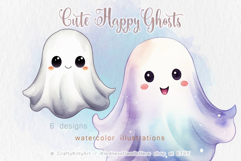 Cute Ghost Png. Cute Ghost Clipart. Watercolor PNG Bundle. Watercolor ...