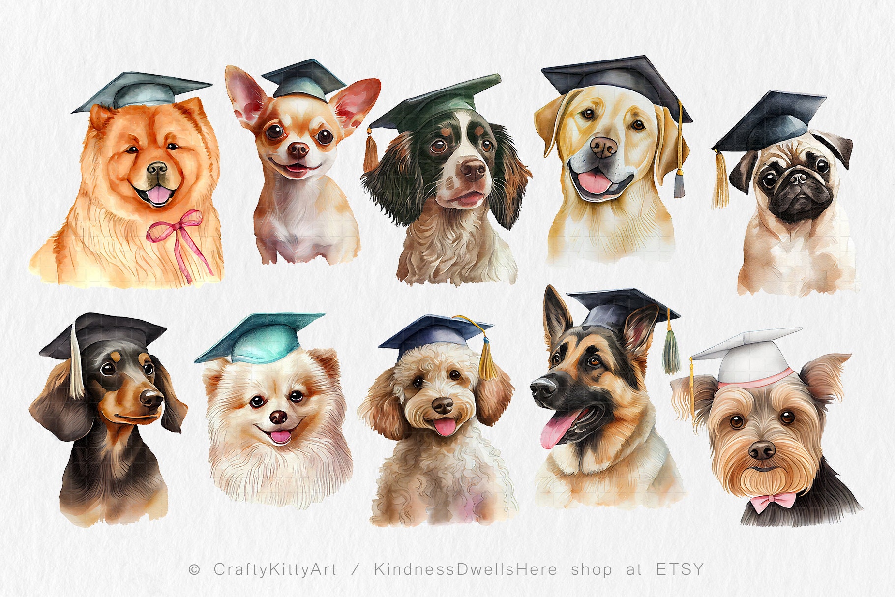 Watercolor Graduation Clipart Bundle. Cute Dogs. Digital PNG ...