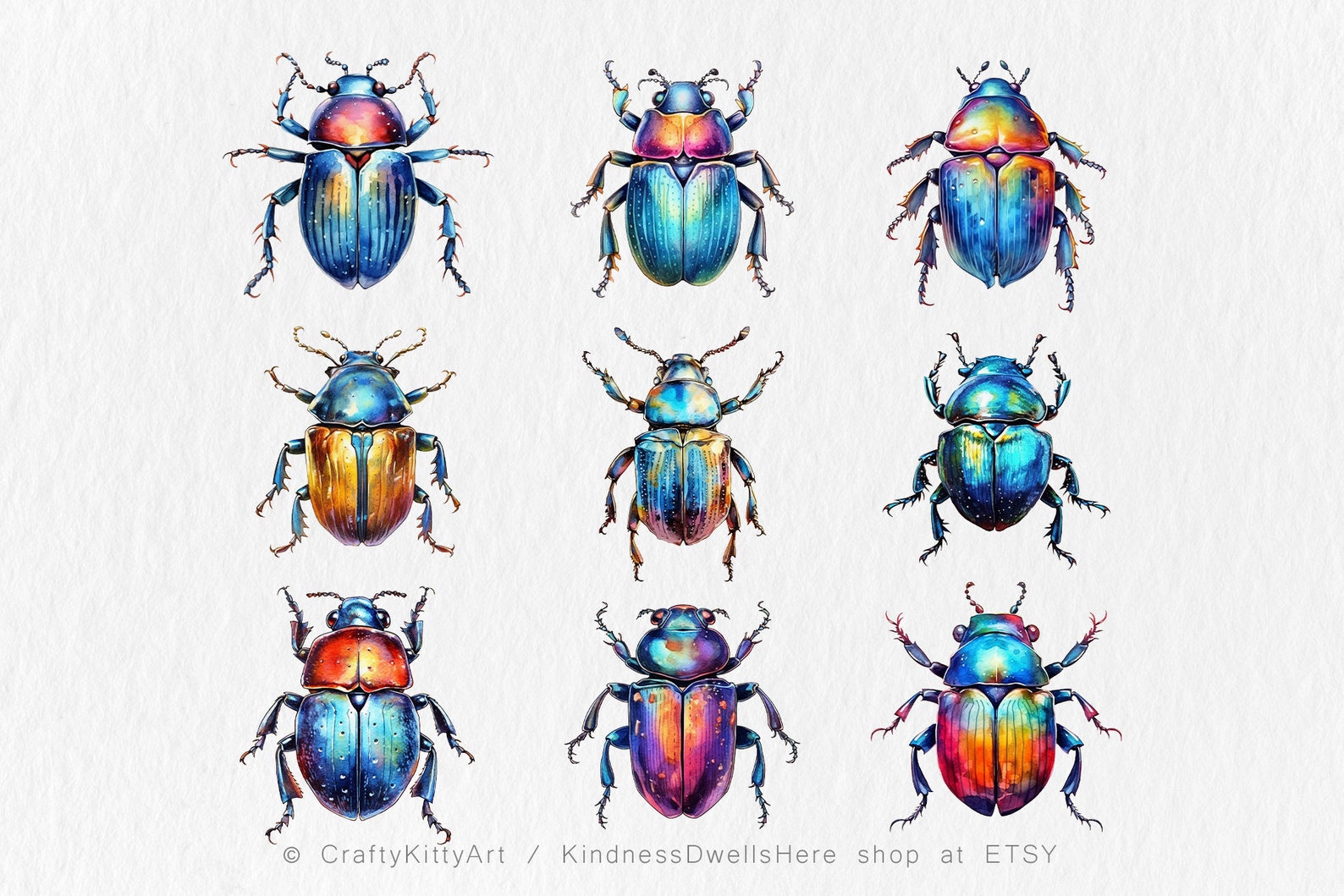 Watercolor Beetle Clipart Bundle. Watercolor Beetles Bug Png. Digital ...